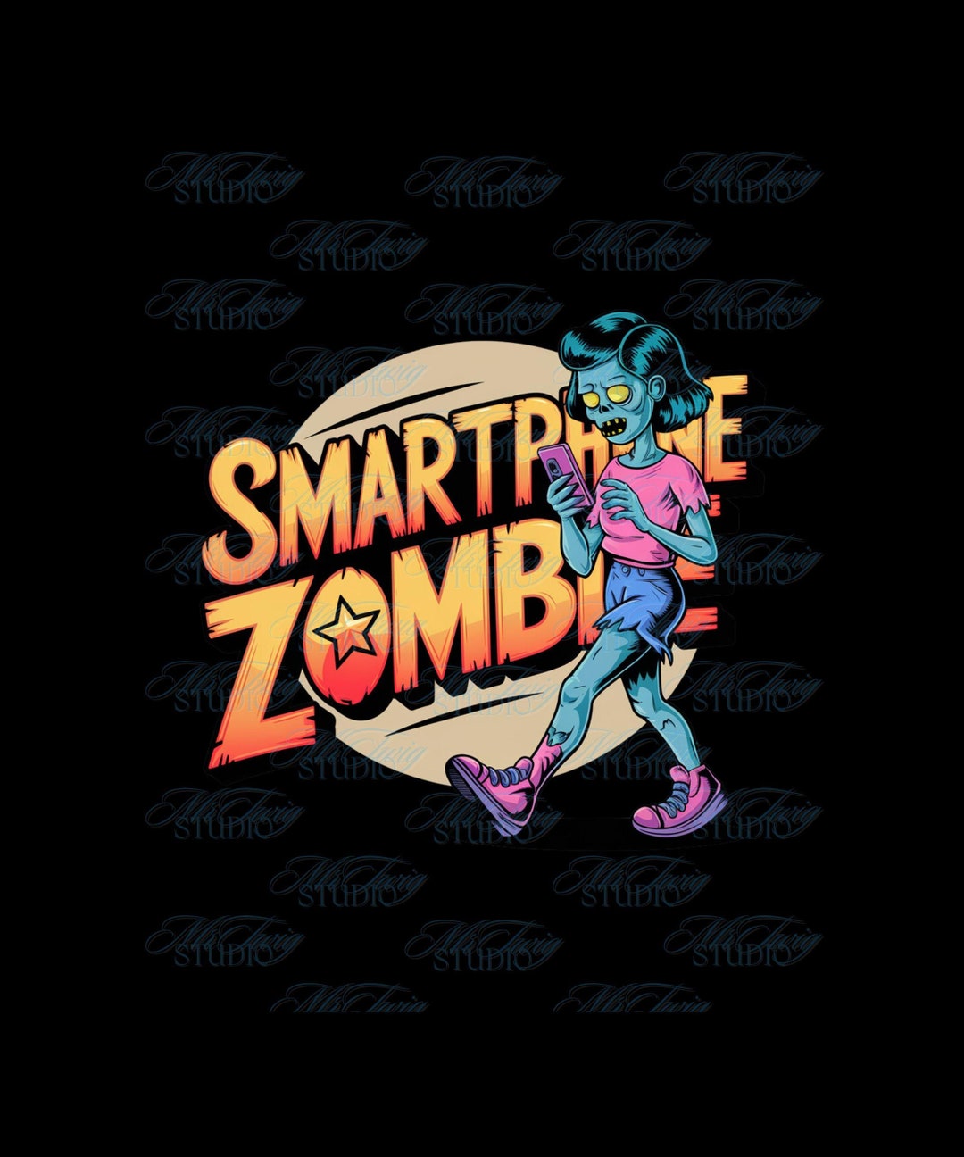 Smart Phone Zombies PNG - Caution Walking Head, Witty Ironic Design for ...