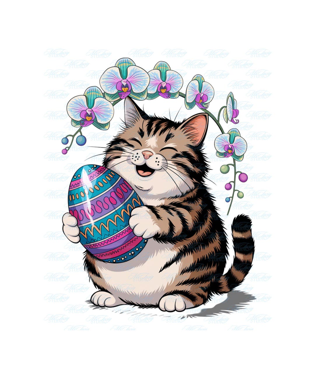 Cute Easter Cat PNG - Easter Floral Cat Clipart, Watercolor Spring ...