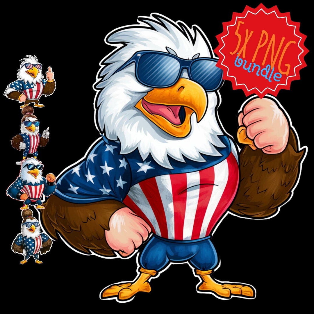 4 Lipca Amerykański Orzeł Art Bundle - USA Flag Cat Clipart, Drukowany ...