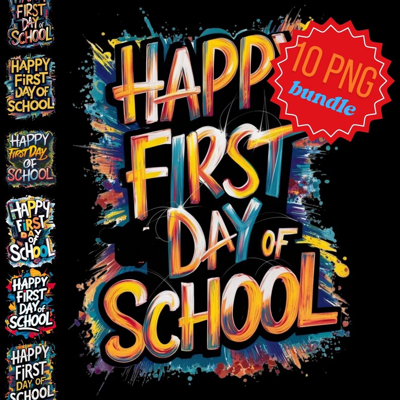 Happy First Day of School, Retro Style Back to School Bundle PNG 10 ...