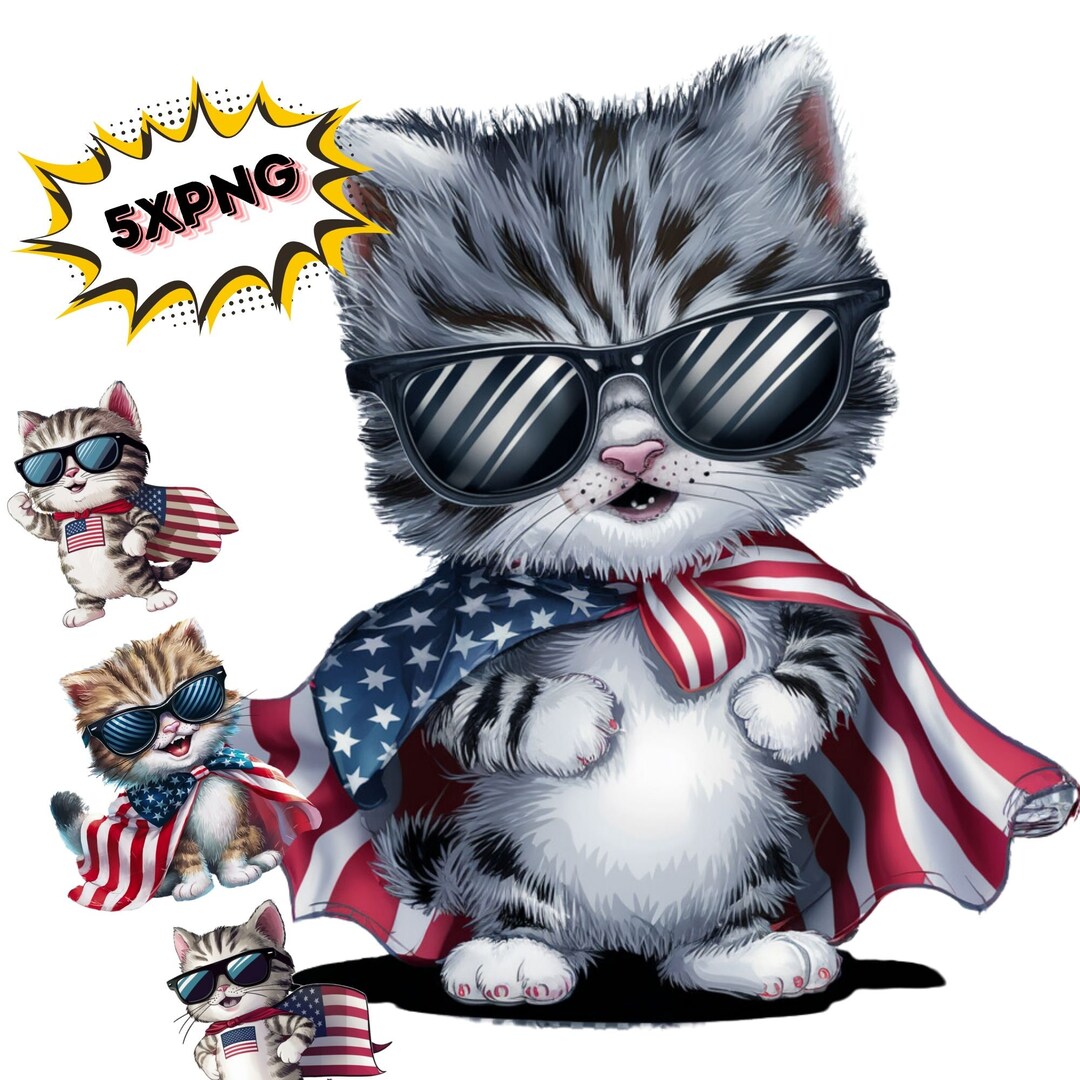 4th of July Kitten PNG: USA Flag Sublimation Design (digital Download ...