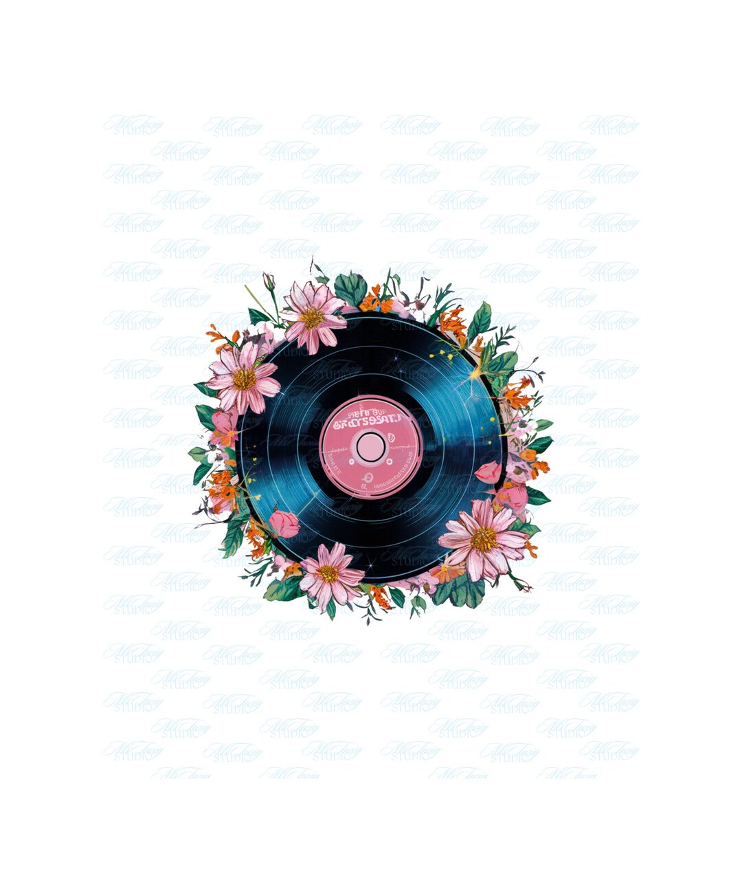 Floral Vinyl Record Clipart: Retro Music PNG & DXF File (digital ...