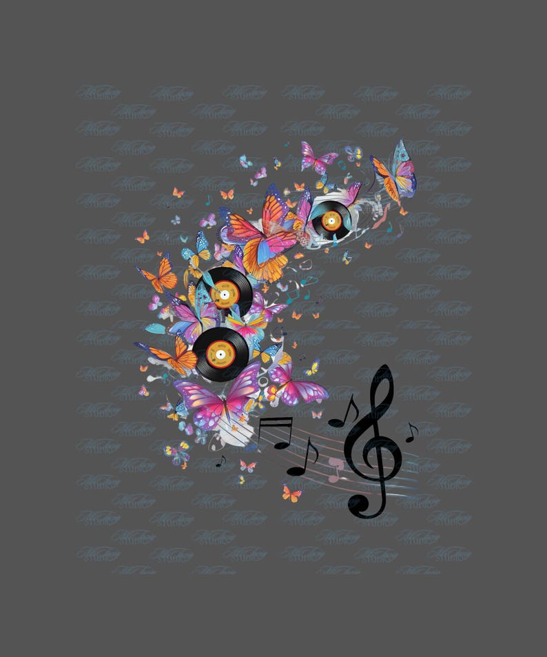 Butterfly Music Notes PNG: Sublimation Design, Wall Art (digital ...