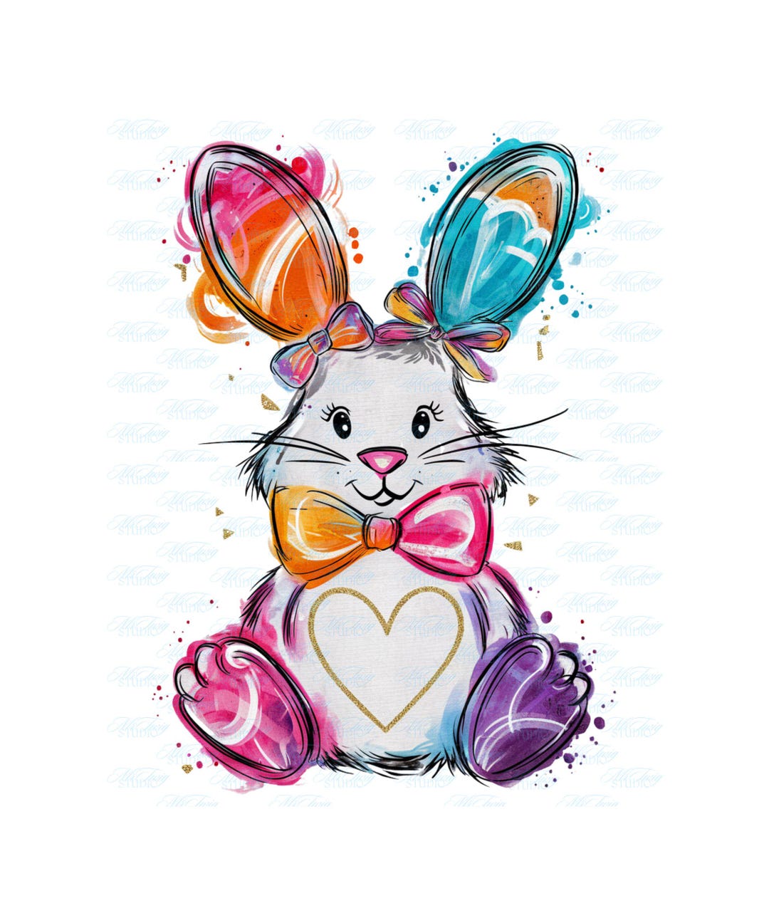 Watercolor Bunny Easter PNG | Retro Brushstroke Bunny With Bow for ...
