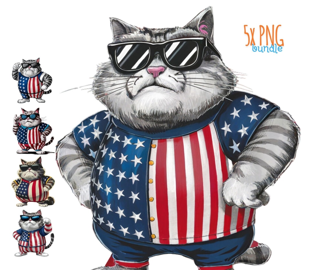 Grumpy Cat 4th of July PNG: USA Flag Clipart Bundle (digital Download ...