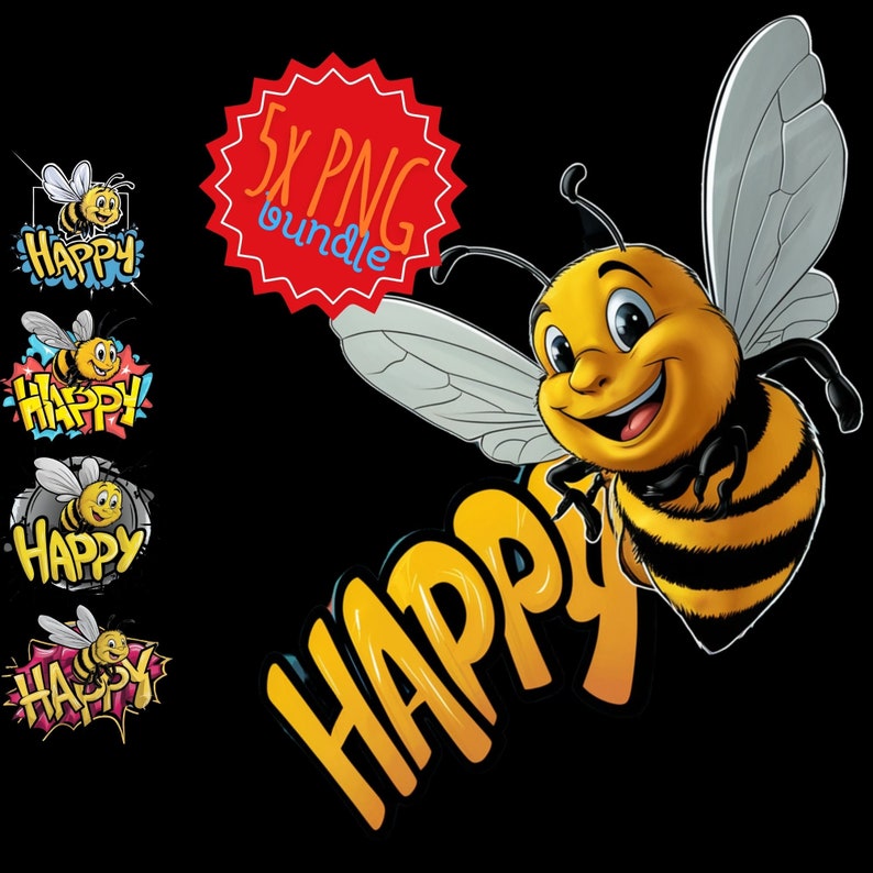 Be Happy Bee PNG Sublimation Design Download Süße glückliche lächelnde ...