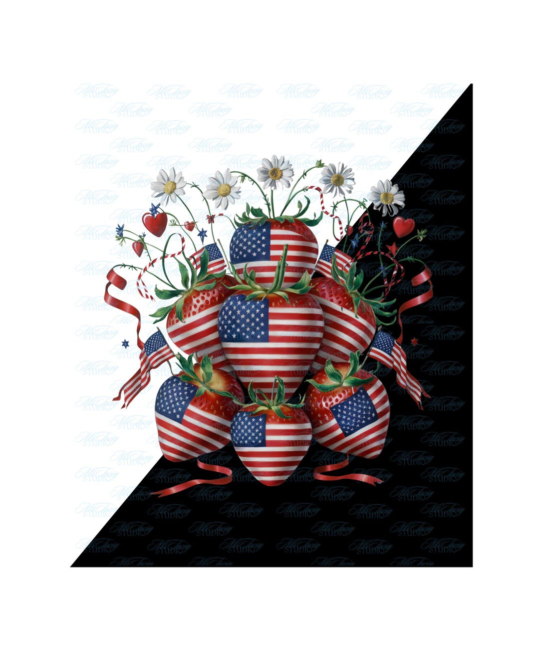 Boho 4th of July Strawberry PNG Patriotic Bow Sublimation Design ...