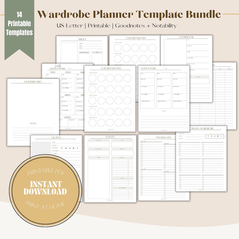BUNDLE Wardrobe Planner Templates | Printable PDF Templates | Weekly ...