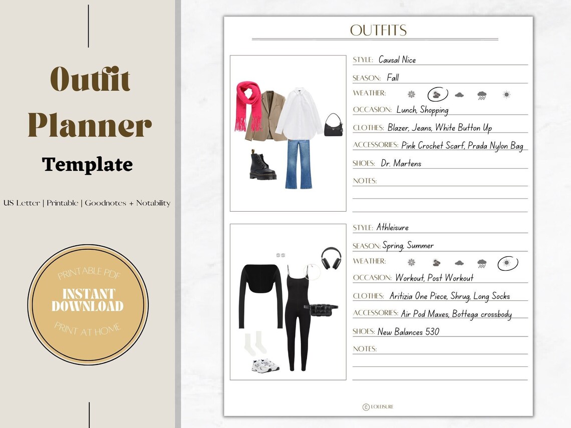 Outfit Planner Wardrobe Planner Digital and Printable - Etsy