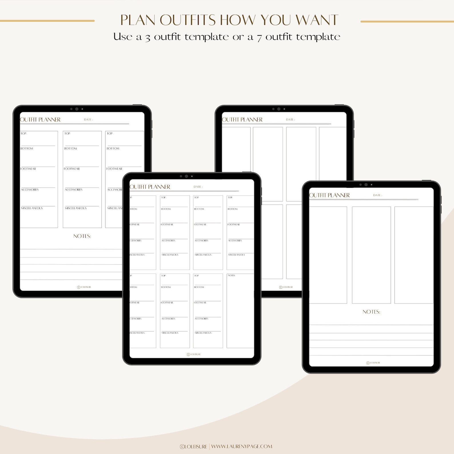 Weekly Digital Vertical Outfit Planner Templates | for Goodnotes 5 ...
