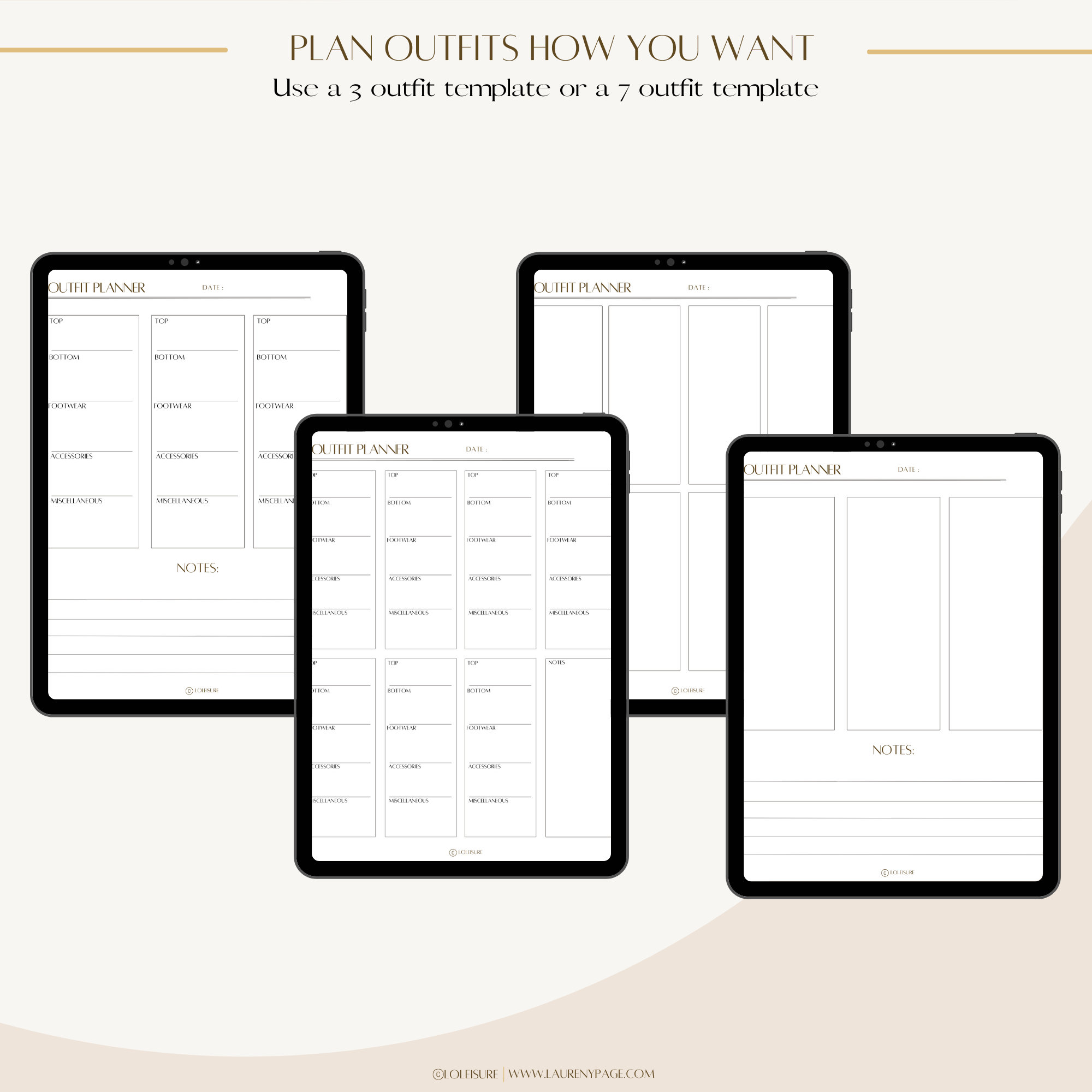 Weekly Digital Vertical Outfit Planner Templates | for Goodnotes 5 ...
