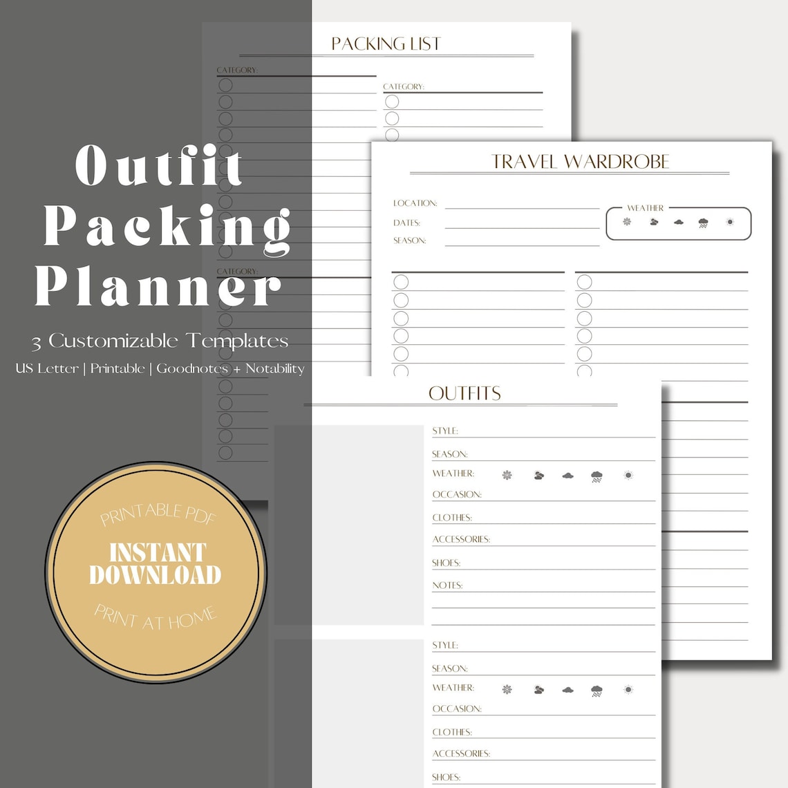 Outfit Packing Templates Travel Wardrobe Outfit Planner - Etsy