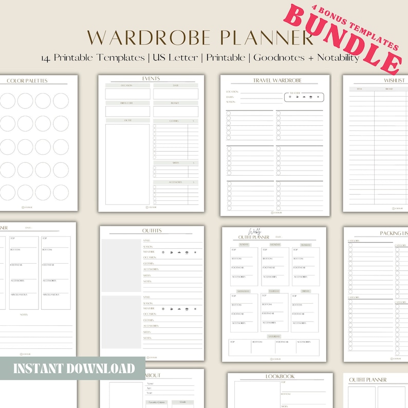 BUNDLE Wardrobe Planner Templates | Printable PDF Templates | Weekly ...