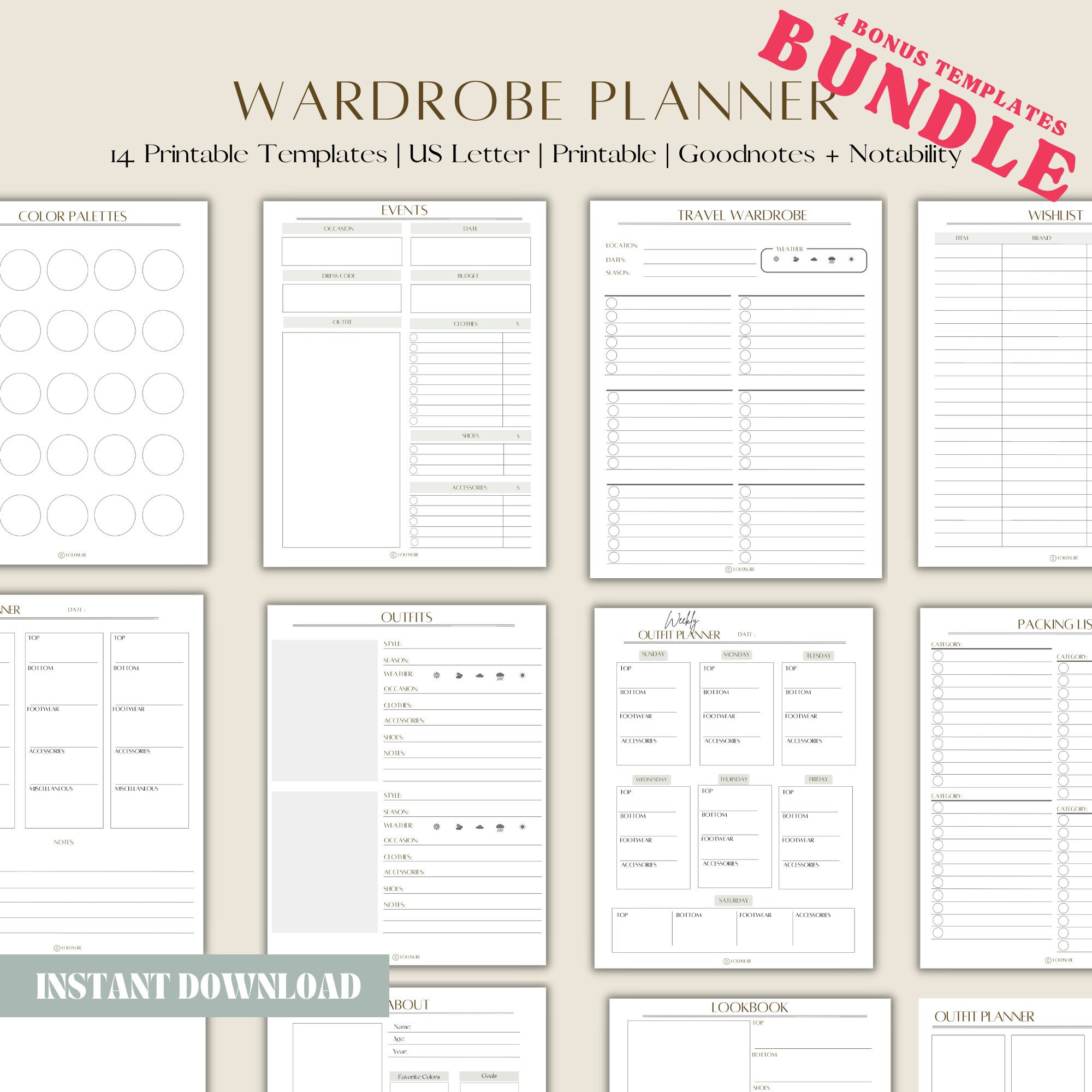 BUNDLE Wardrobe Planner Templates | Printable PDF Templates | Weekly ...