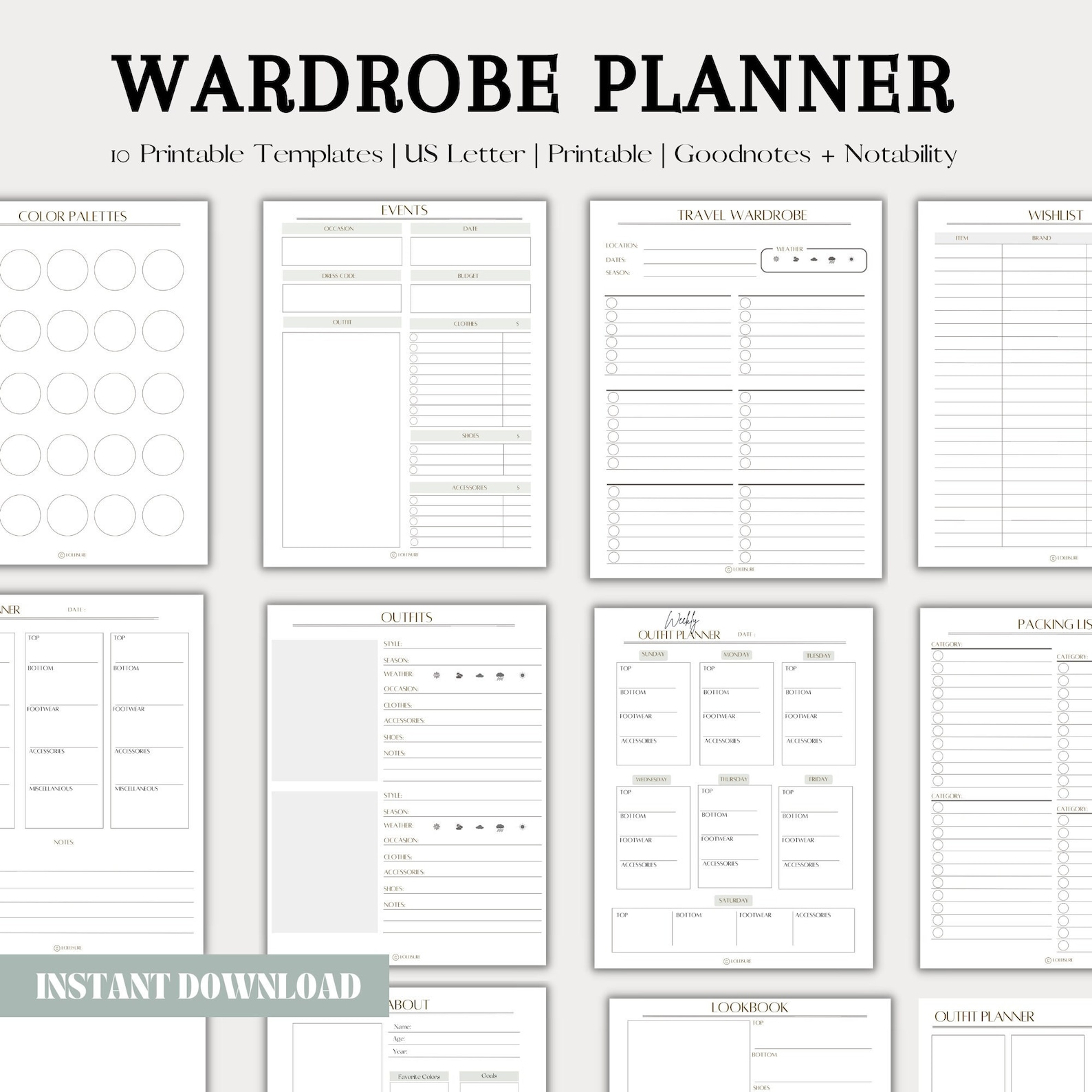 Wardrobe Planner Templates | Printable PDF Templates | Weekly Planning ...
