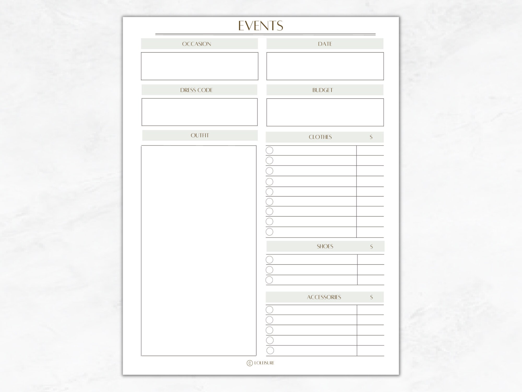 Event Outfit Planner | Digital and Printable Template | Outfit Planner ...