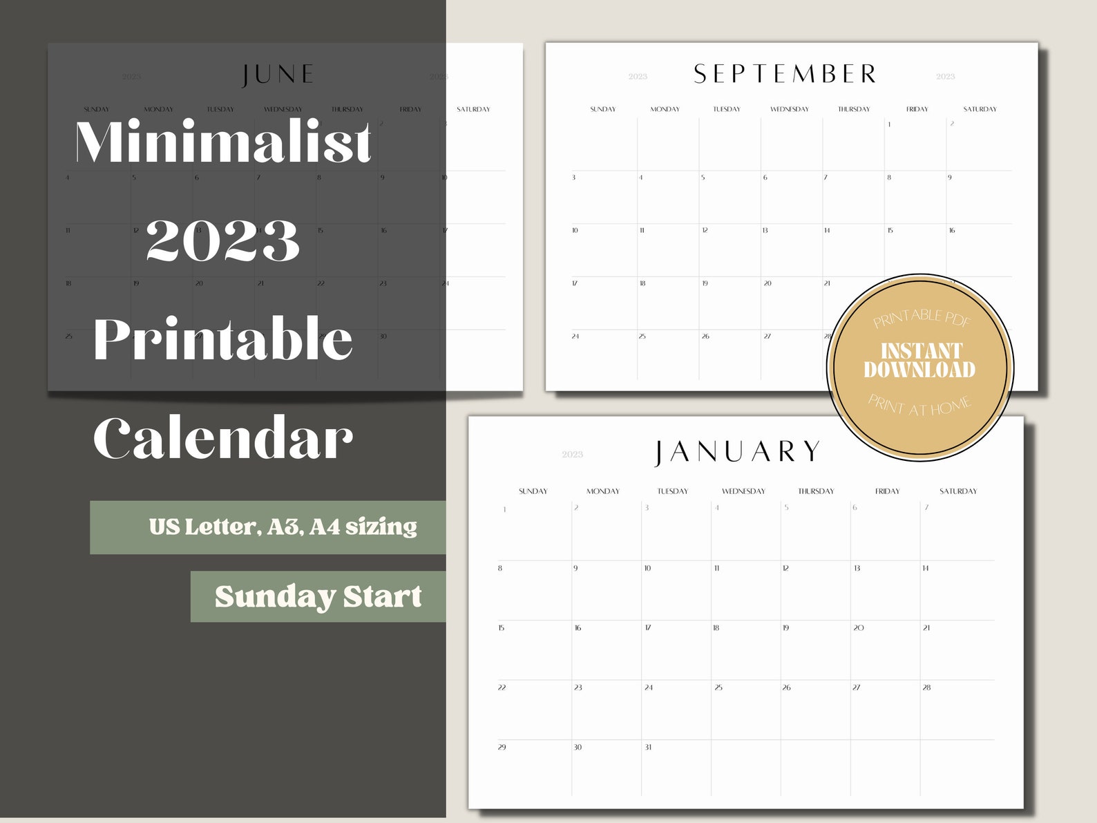 Minimalist Calendar 2023 Calendar Printable 2023 Monthly - Etsy
