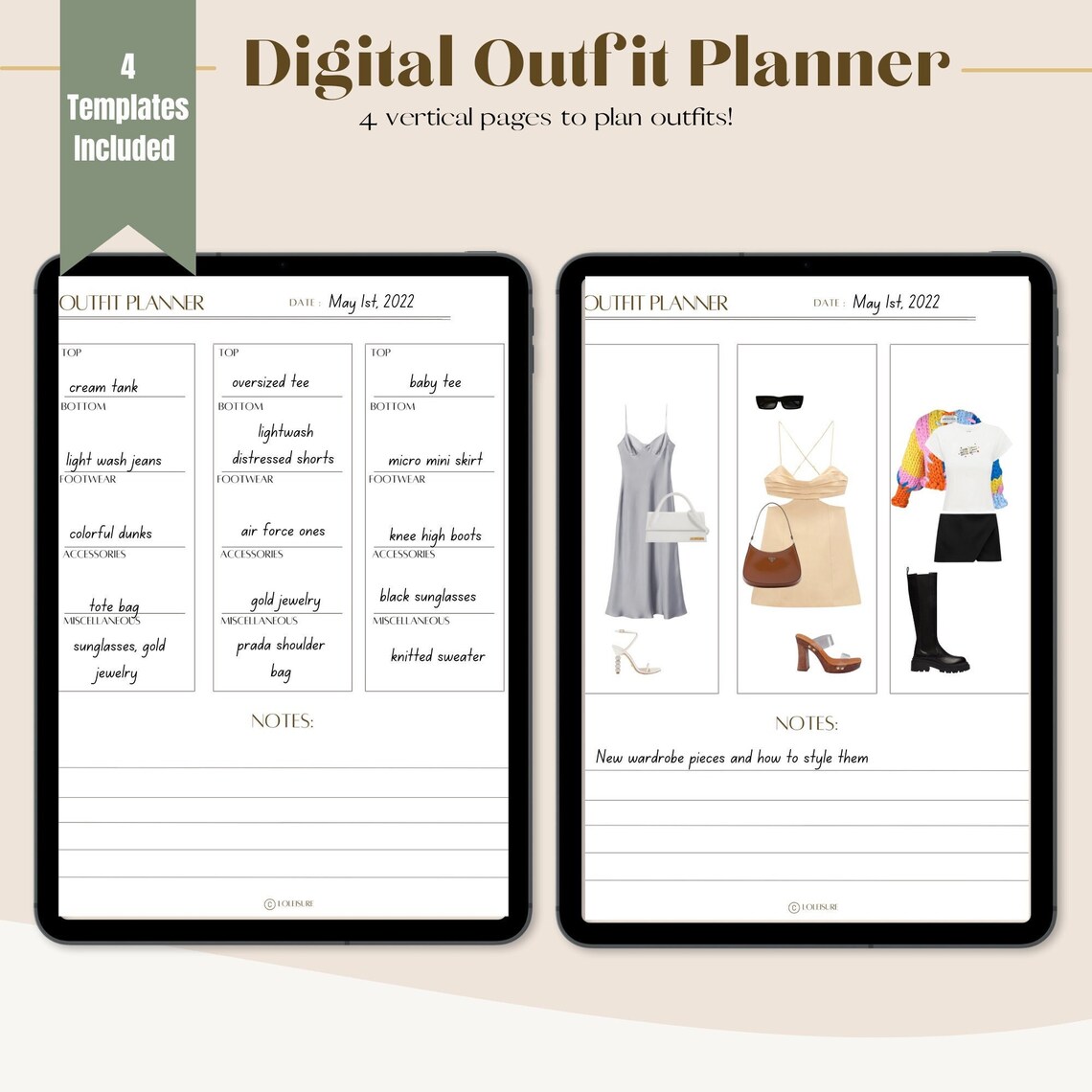 Weekly Digital Vertical Outfit Planner Templates | for Goodnotes 5 ...