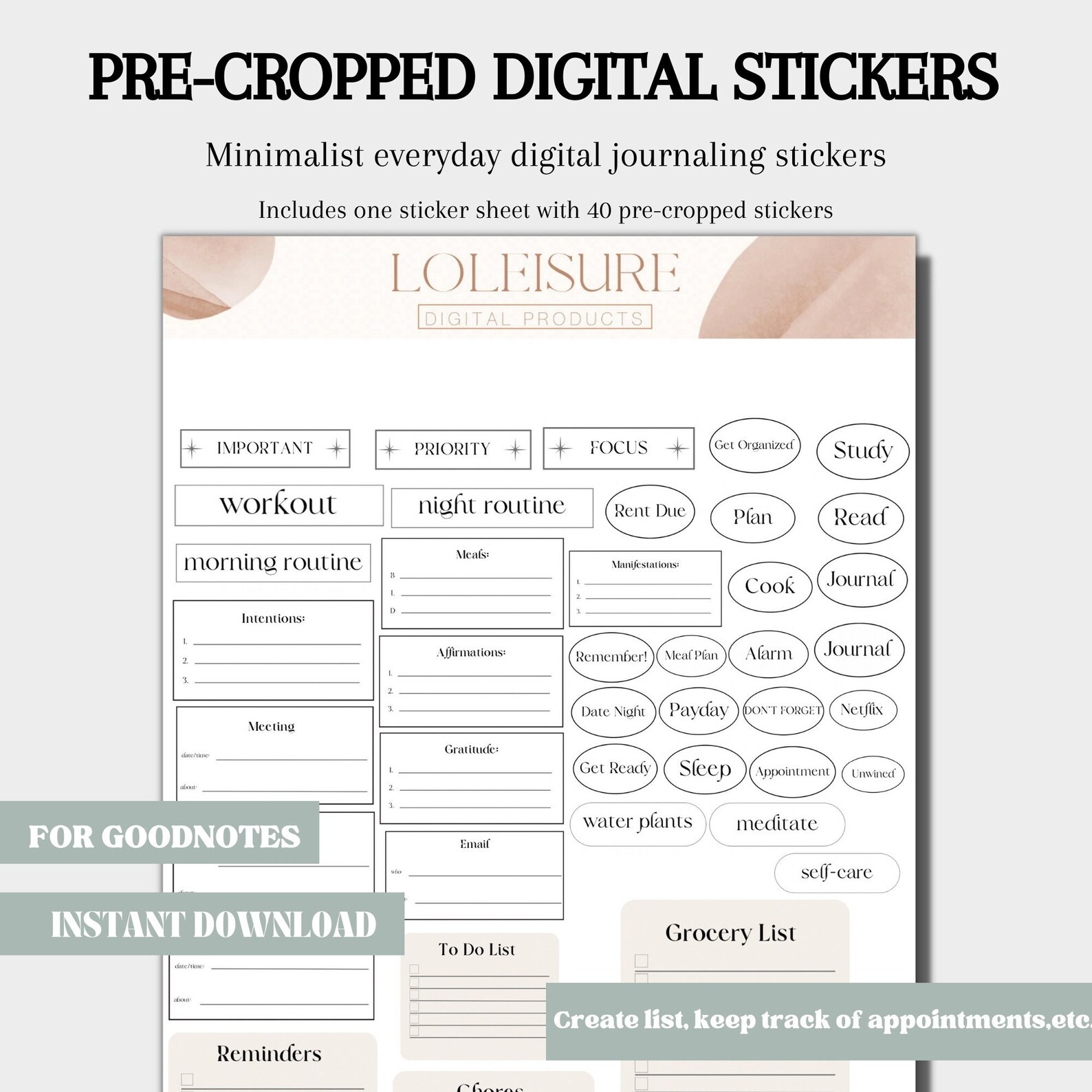 Minimalist Digital Sticker Sheet FOR GOODNOTES ONLY 40 - Etsy