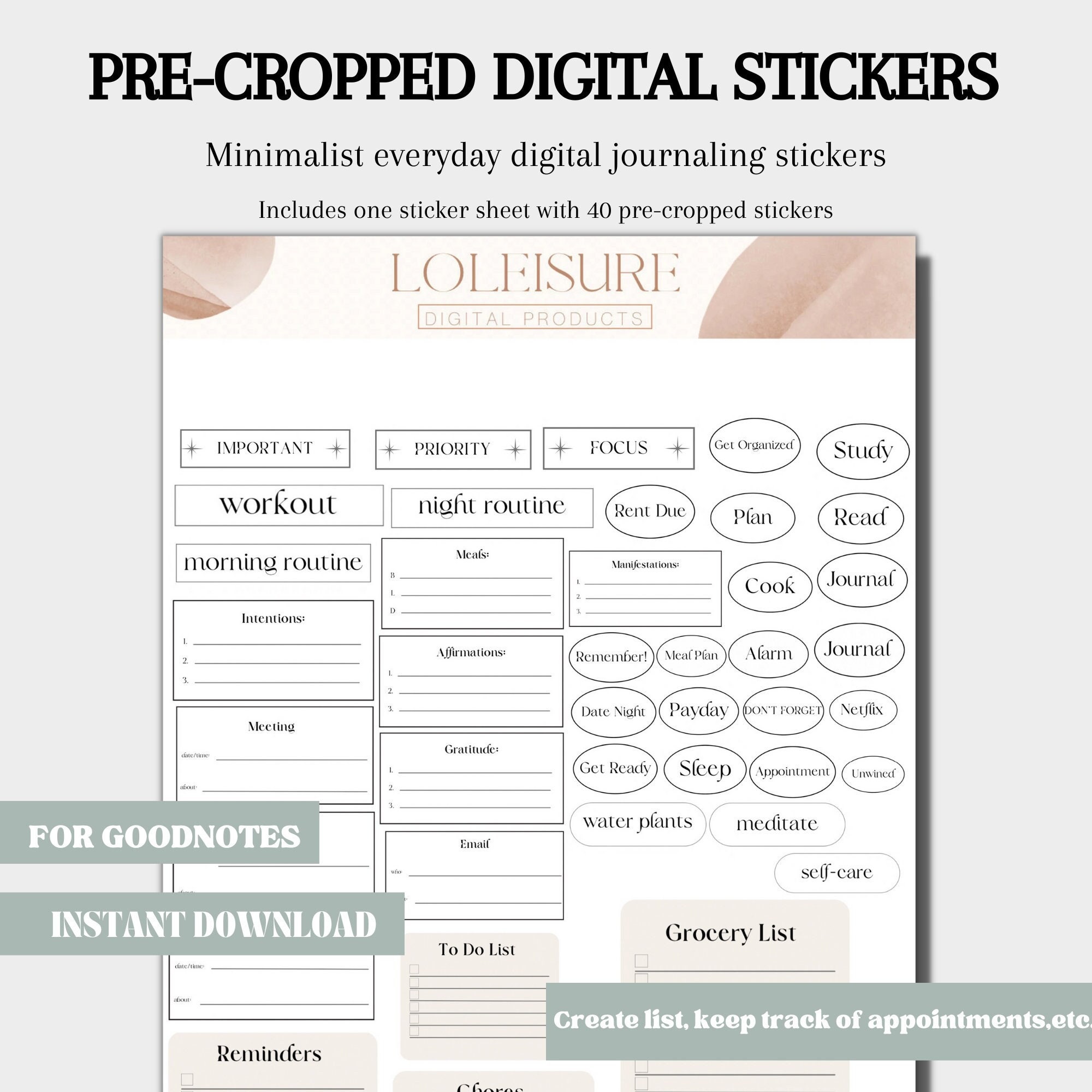 Minimalist Digital Sticker Sheet FOR GOODNOTES ONLY 40 - Etsy