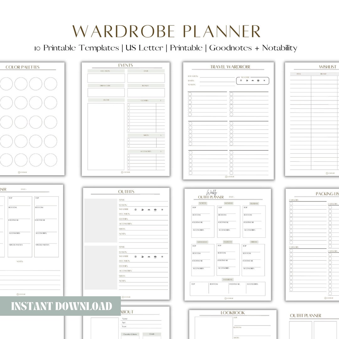 Wardrobe Planner Templates Printable PDF Templates Weekly - Etsy