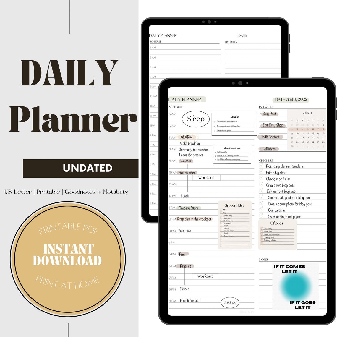 Daily DIGITAL and PRINTABLE Planner Goodnotes, Notability, Etc. A4 and ...