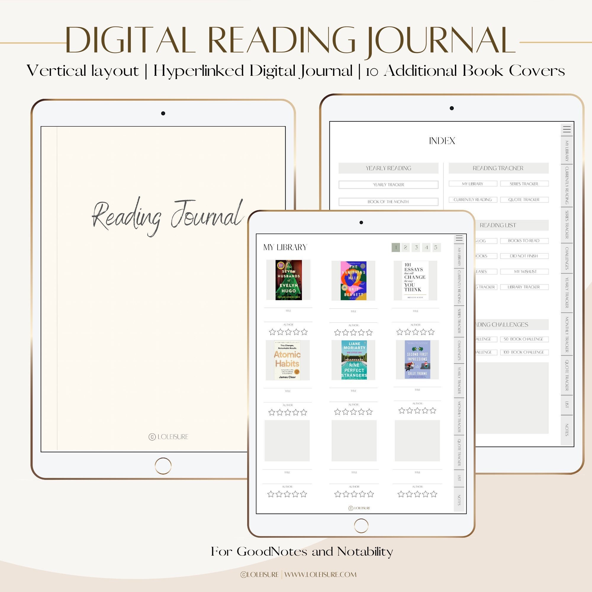 Digital Reading Journal Monthly Reading Tracker Hyperlinked Book ...