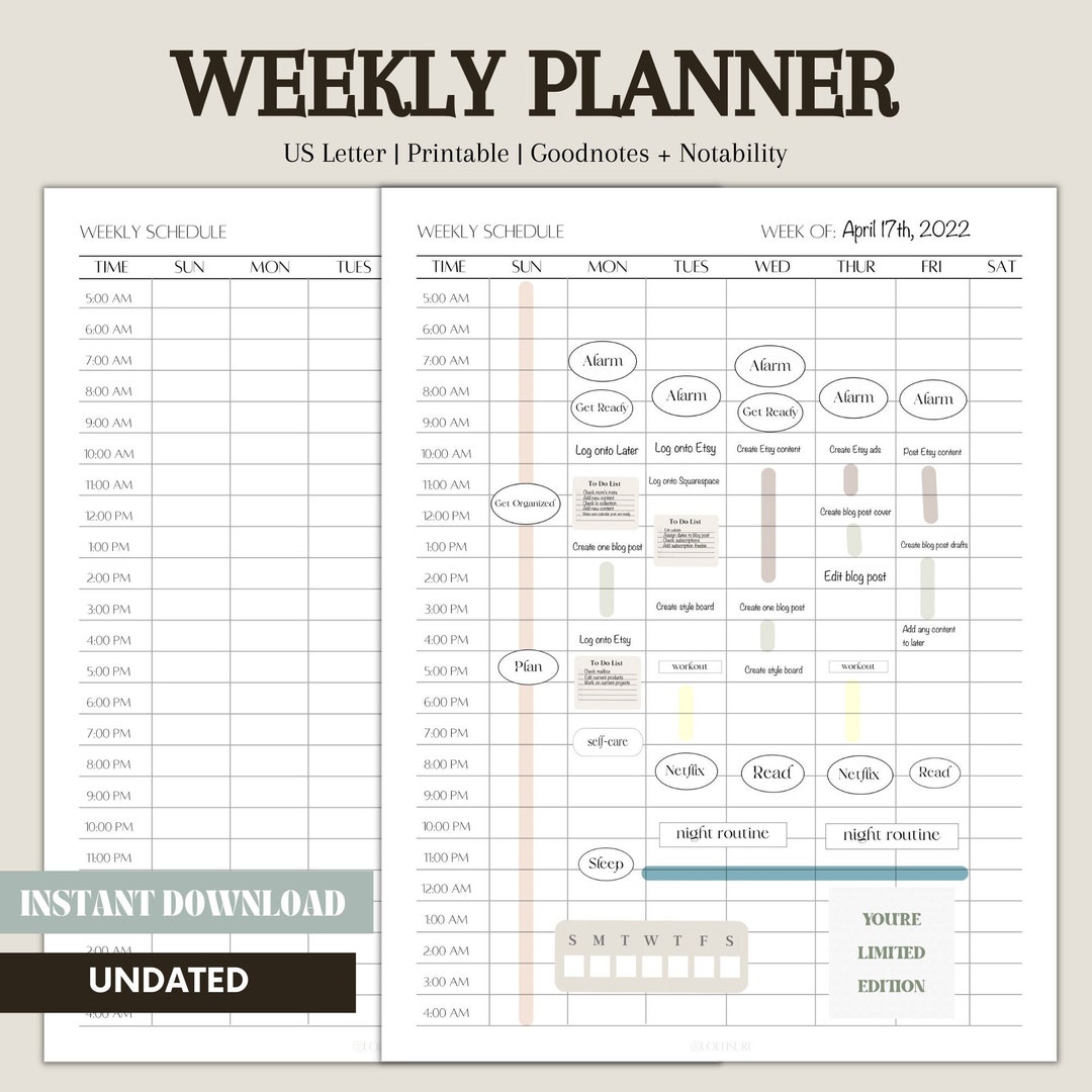 Weekly DIGITAL and PRINTABLE Planner | Goodnotes, Notability, Etc. | A4 ...