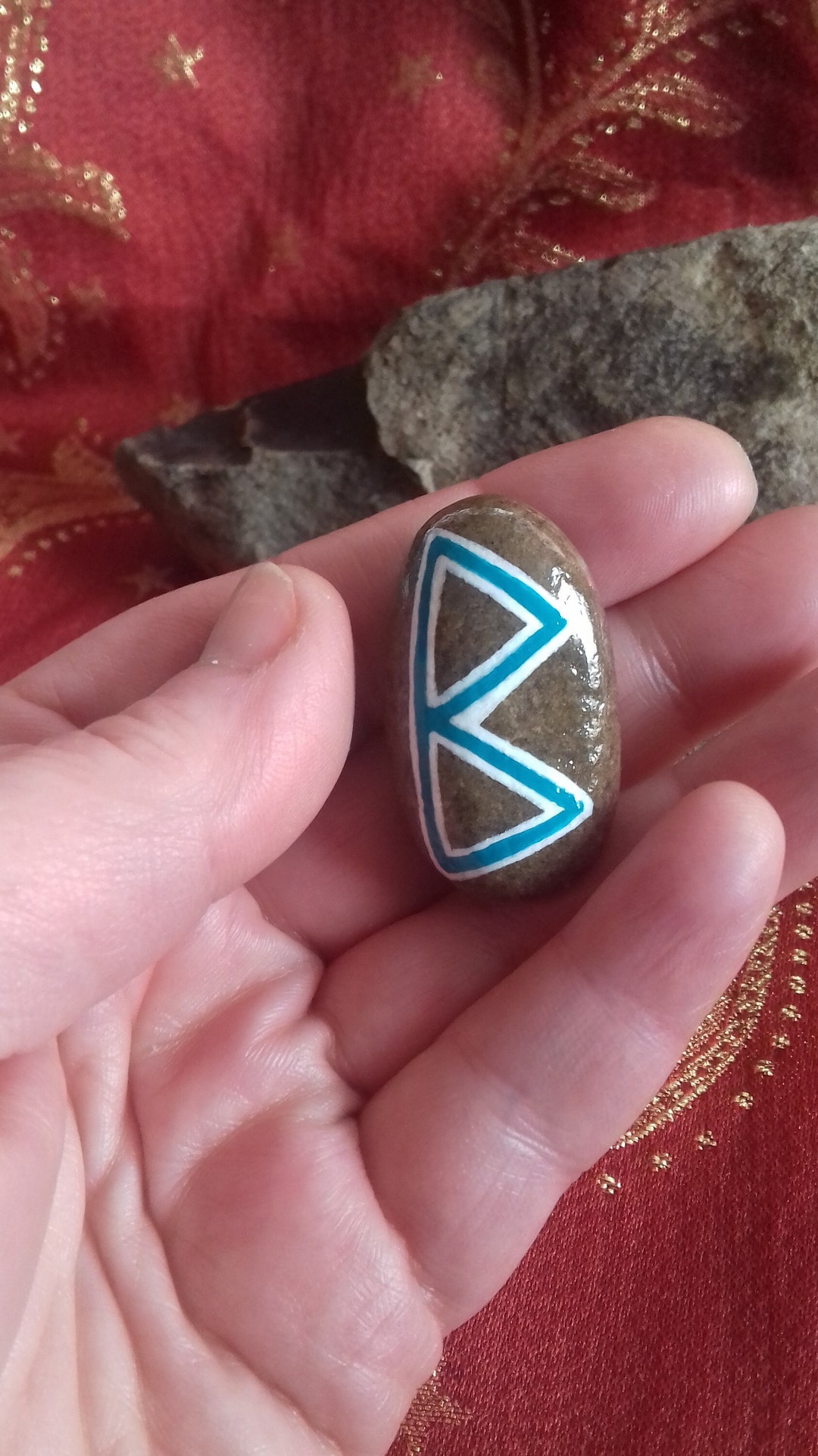 Hand Painted RUNE Stone Berkana Berkano Elder FUTHARK Viking Charm ...