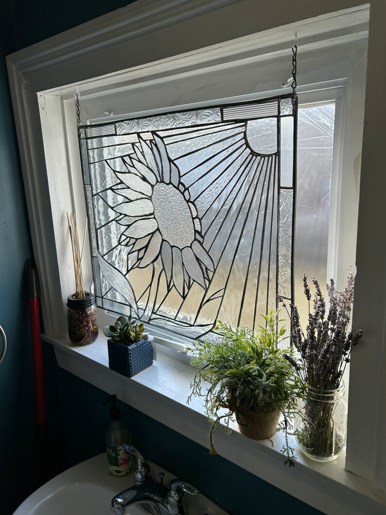 Clear Sunflower in the Sun Stained Glass Panel - Etsy