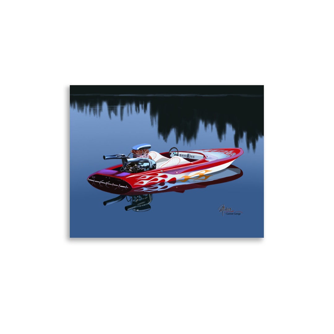 Flaming Drag Boat Print - Etsy
