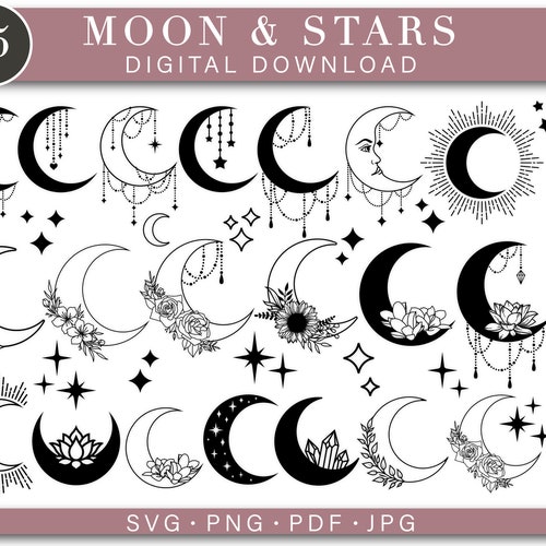 Moon SVG Bundle Floral Moon Svg Moon and Stars SVG Crescent - Etsy