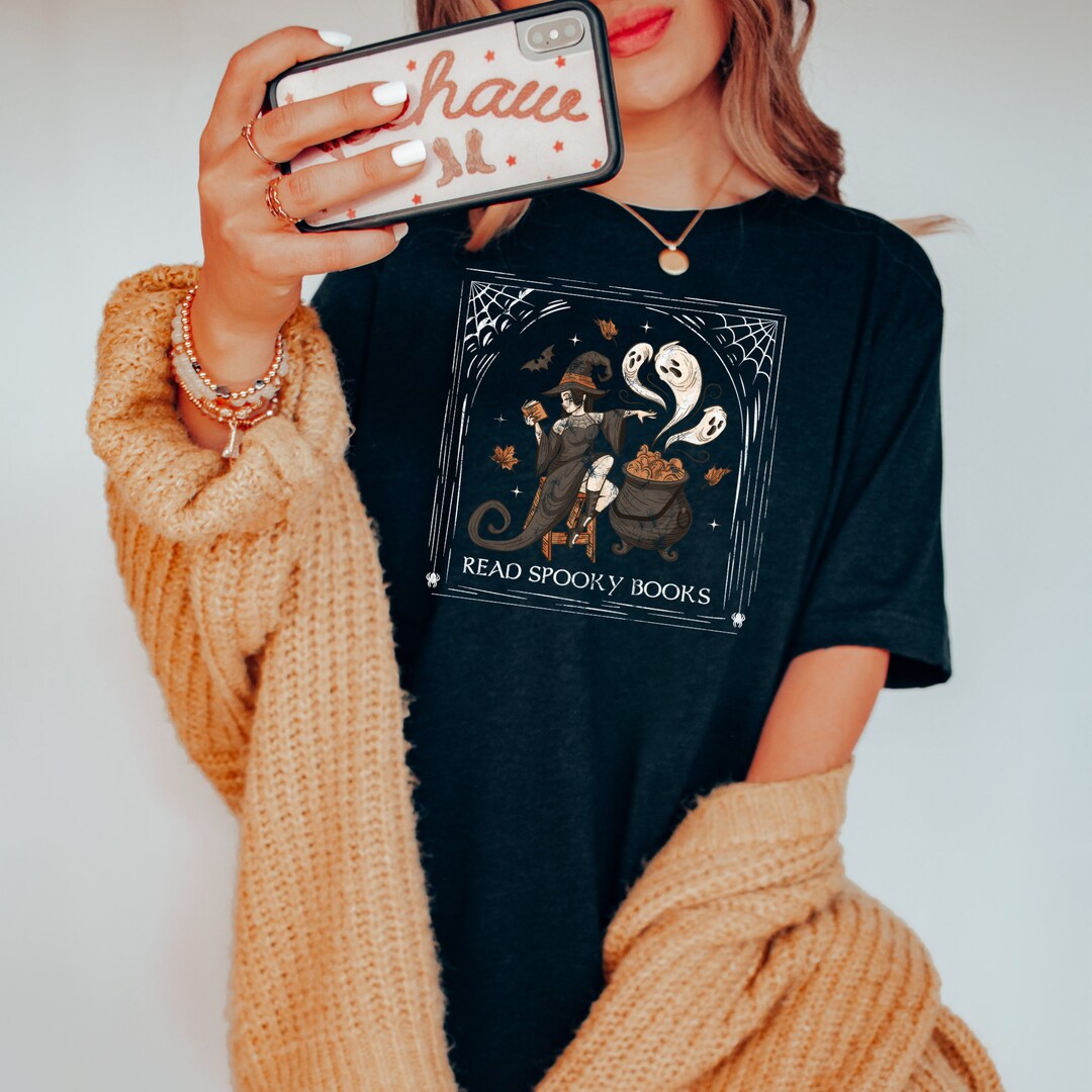 Read Spooky Books Witchy Distressed Shirt | Halloween Reading | Fall ...