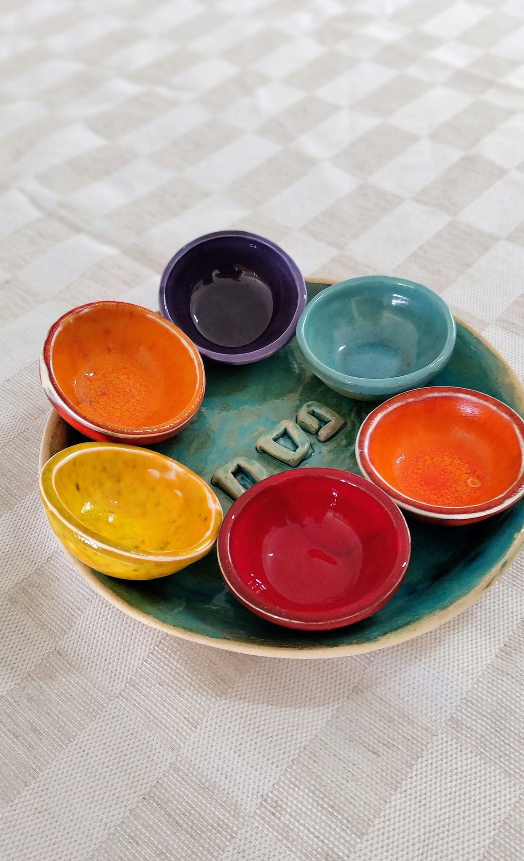 Passover Seder Plate With 6 Blessing Dishes, Colorful Design for Spring ...
