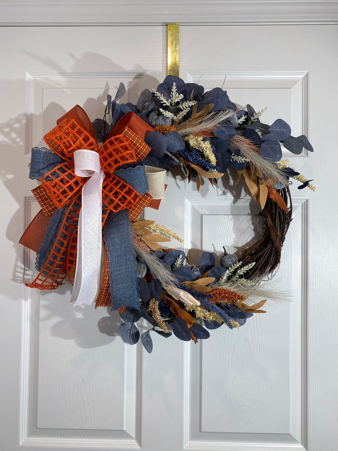 Blue & Rust Fall Grapevine Wreath: Medium Door Hanger - Etsy