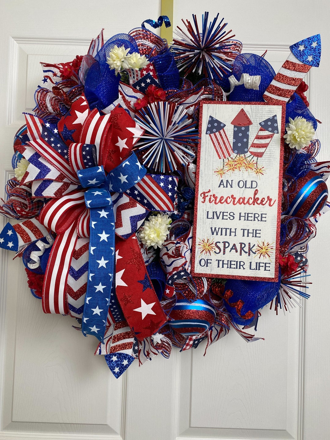 Firecracker Wreath for Front Door. Patriotic Wreath, Large and ...
