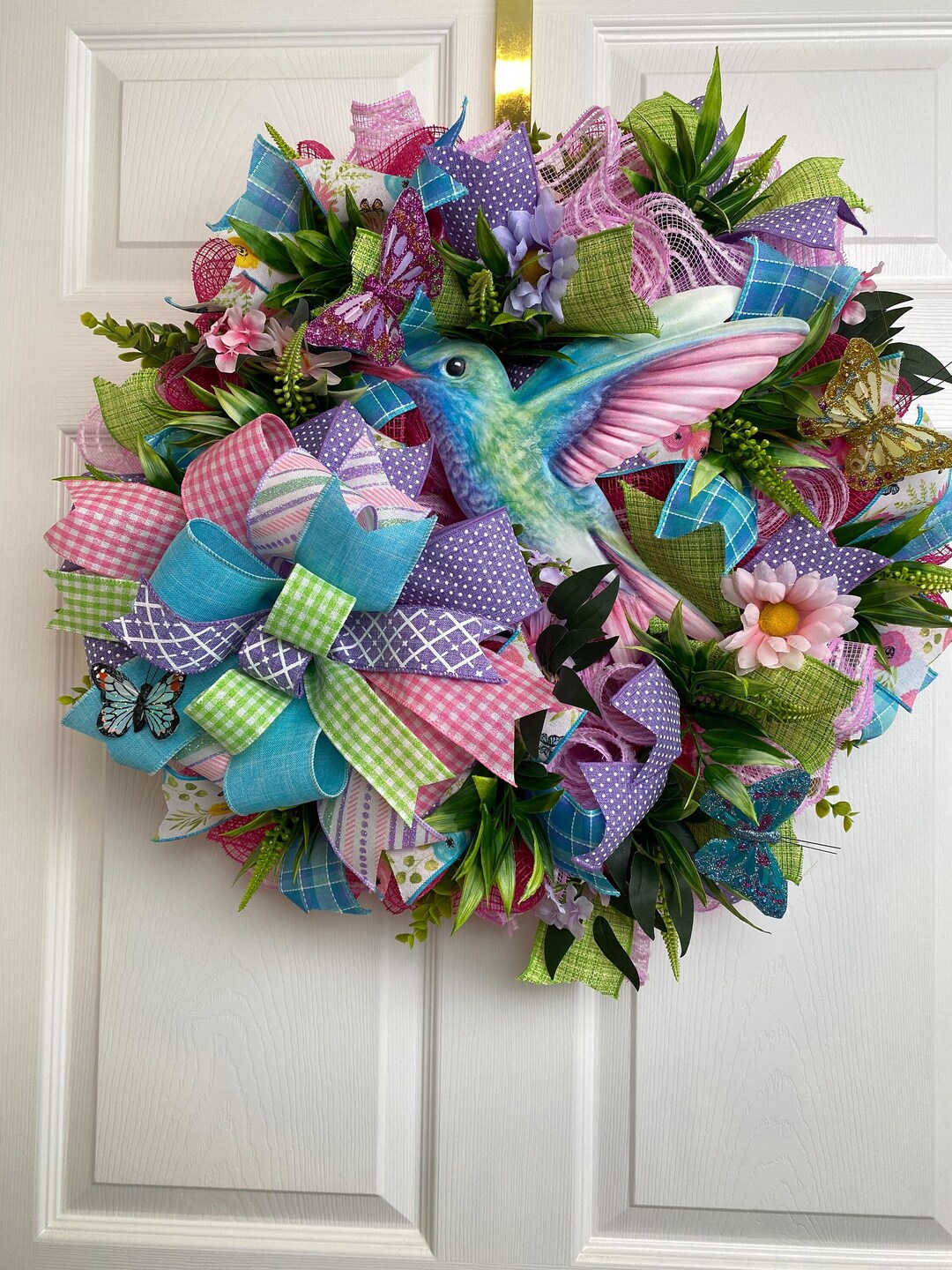 Hummingbird Wreath for Front Door, Spring Wreath, Daisy Decor, - Etsy