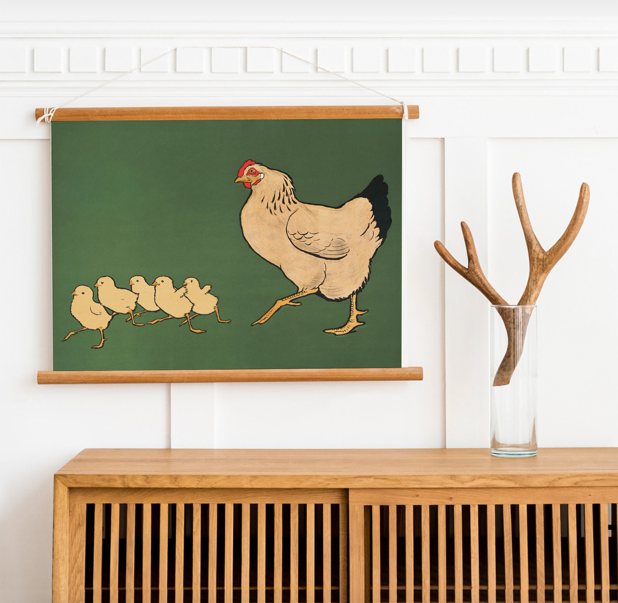 Vintage Chicken Drawing / Hen and Chicks Wall Decor / Raising - Etsy