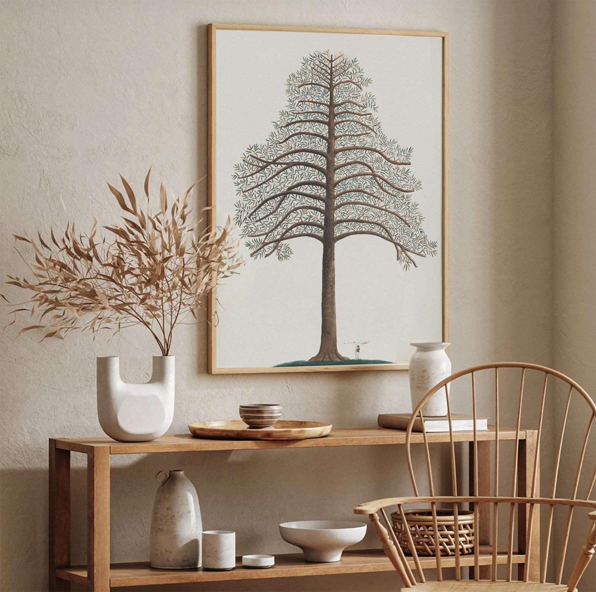 Vintage Pine Tree Illustration, Neutral Colours Botanical Wall Decor ...