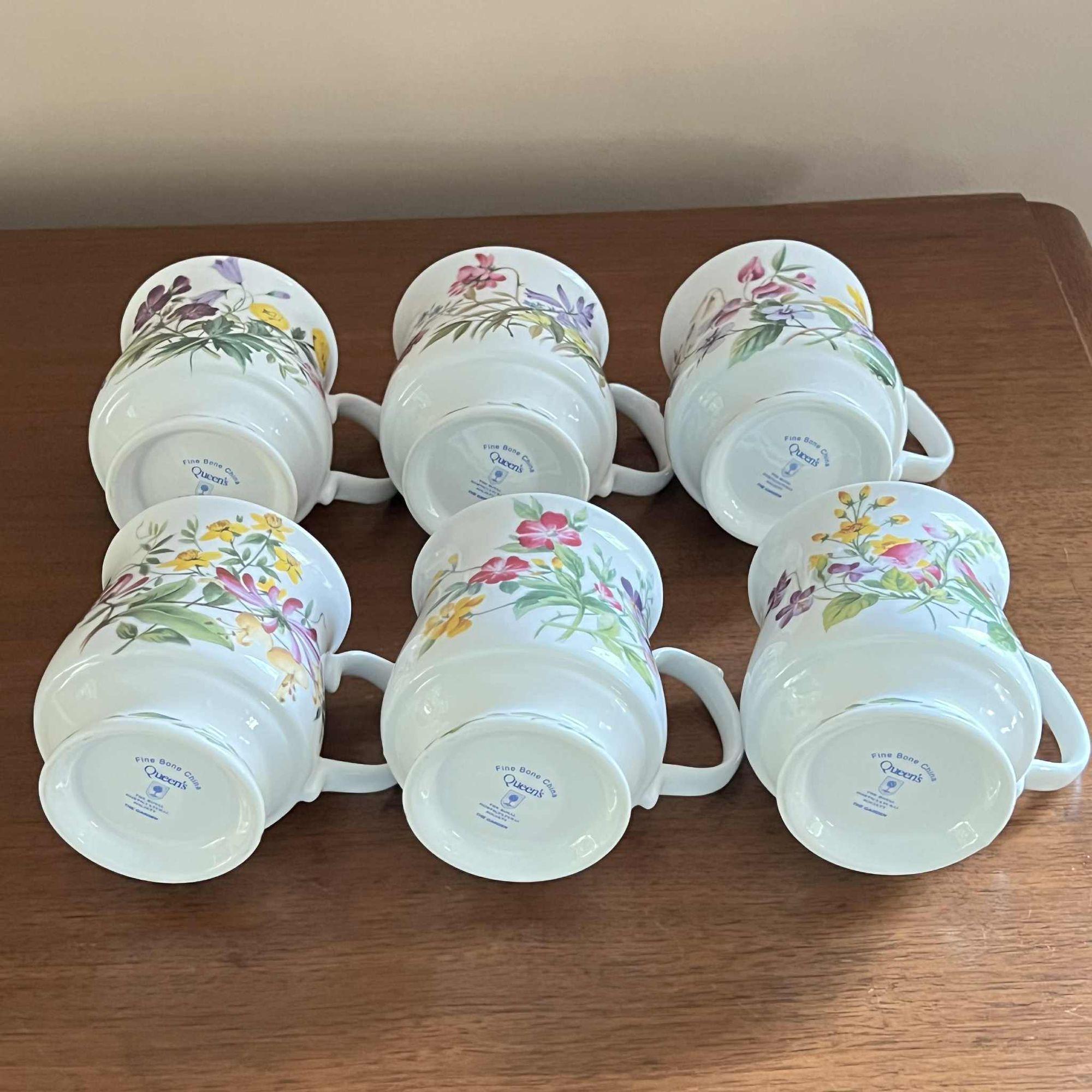 Queens RHS Garden Collection Floral Mug Set of 6 England Bone China E5 ...