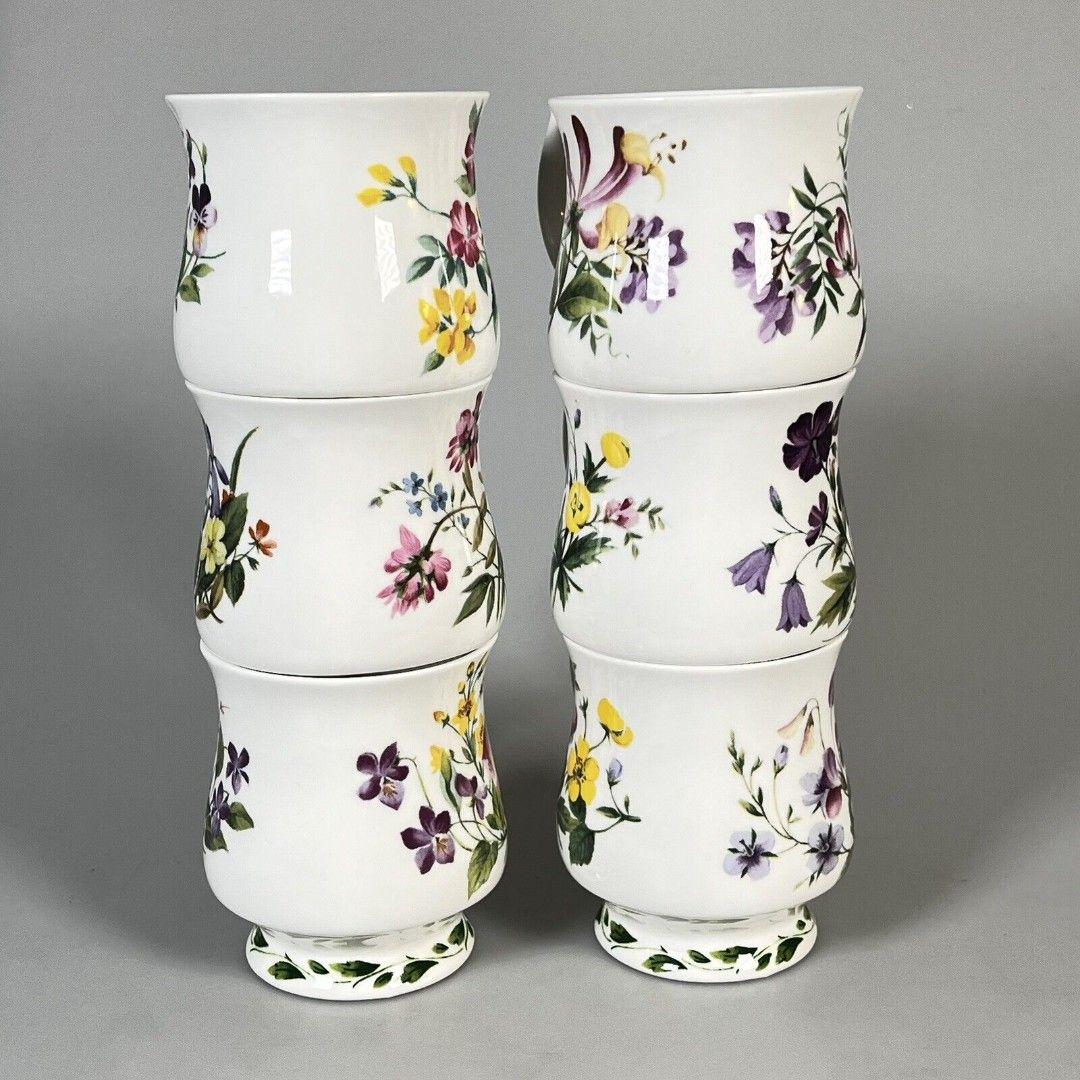 Queens RHS Garden Collection Floral Mug Set of 6 England Bone China E5 ...