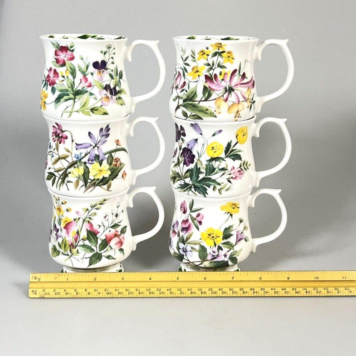 Queens RHS Garden Collection Floral Mug Set of 6 England Bone China E5 ...