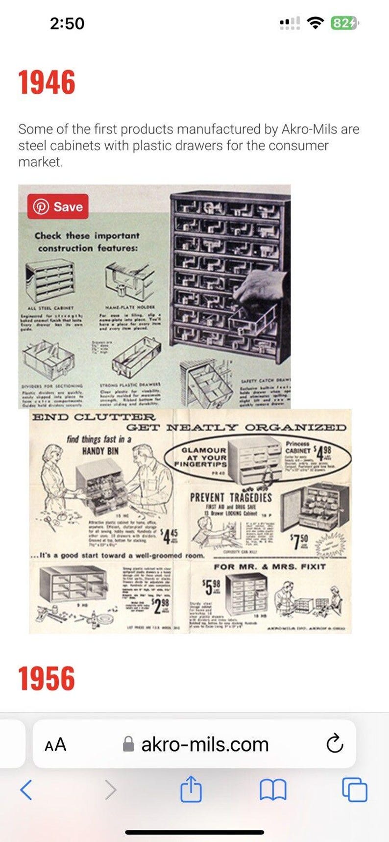 Vintage - 1946 - AKRO-MILS Cream Bakelite 9 Drawer Organizer - Storage ...