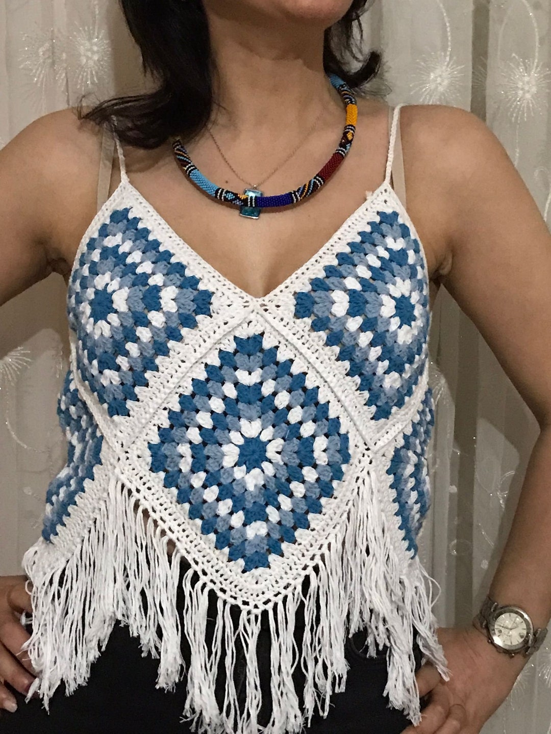 Crochet Granny Square Crop Top Bare Midriff Beach Shirt Boho - Etsy