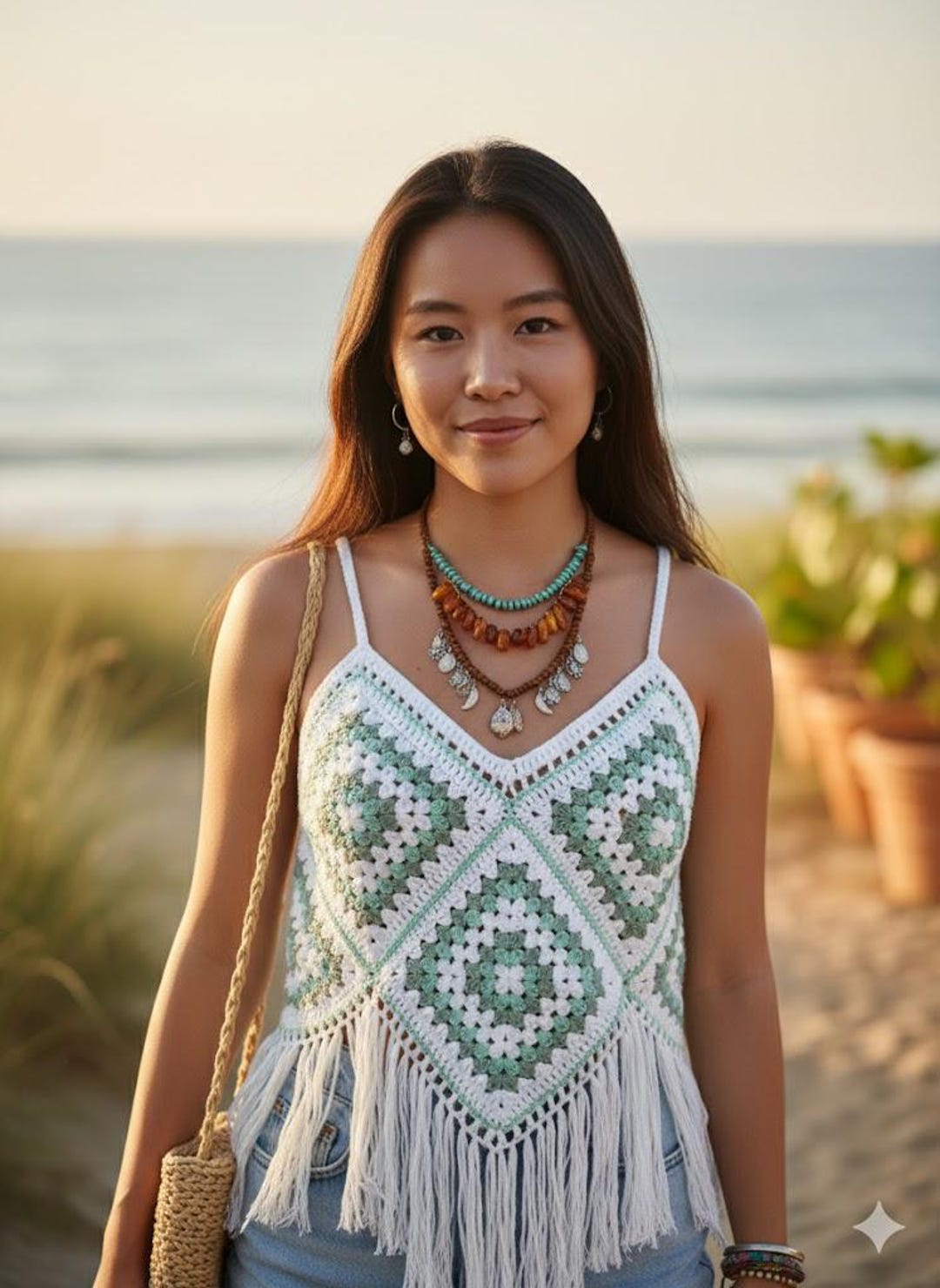Boho Crochet Fringe Festival Top, Granny Square Y2K Party Wear - Etsy