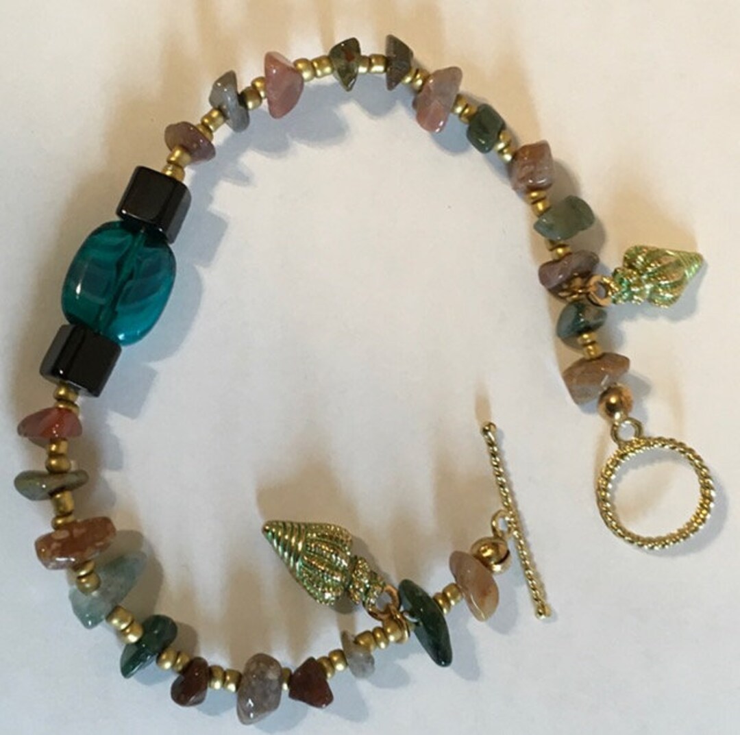 Gemstone Chip and Charms Beaded Bracelet. Whimsical, Nautical Jewelry ...