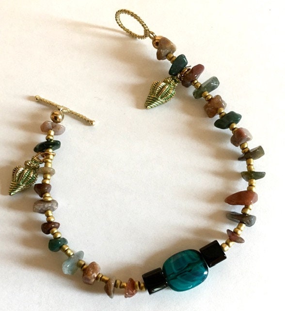 Gemstone Chip and Charms Beaded Bracelet. Whimsical, Nautical Jewelry ...
