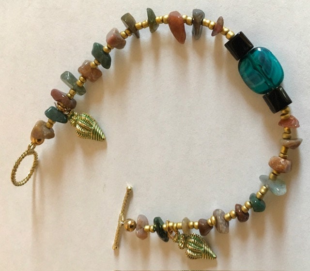 Gemstone Chip and Charms Beaded Bracelet. Whimsical, Nautical Jewelry ...