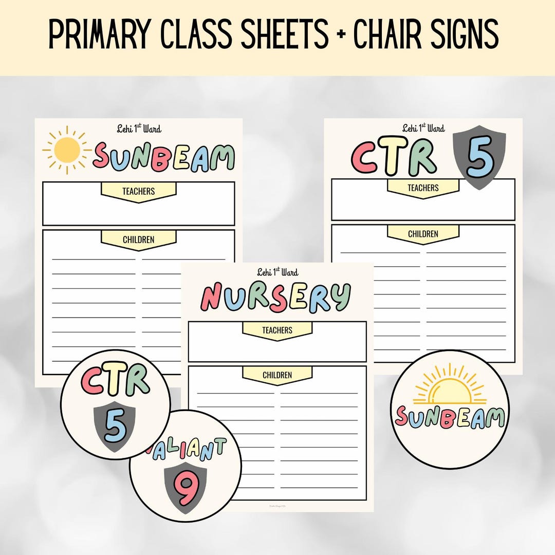 LDS Primary Classroom Signs & Seating Labels (PDF Download) - Etsy