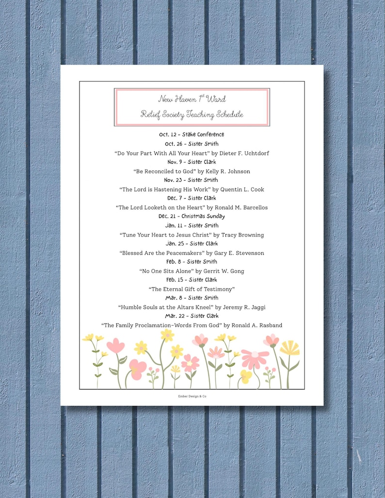 Editable Relief Society Lesson Schedule • Canva Template (digital ...